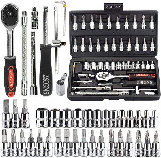 ZSIGNS 46Pcs 1/4 Inch Drive Box End Socket Set, Metric Ratchet Wrench ...