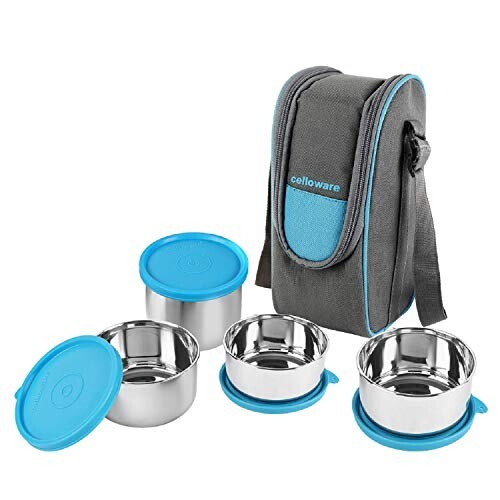 CELLO Steelox Set of 4 Pcs Lunch Box with Jacket For Office, Blue 20% ...