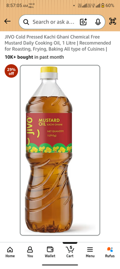 Jivo Mustard Oil 4L + Rice Bran Oil 1L @152 per litre | Desidime