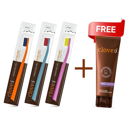 Clove Ultra Soft Toothbrush (Pack of 3) with Free Clove Toothpaste ...