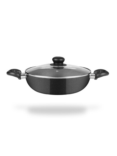 Fackelmann Black 2 Pieces Quartz Anti Scratch Nonstick Kadai With Glass ...