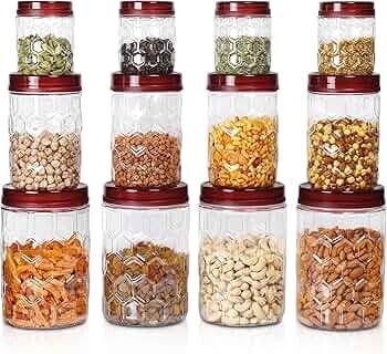 MILTON Hexa Plastic Storage Jar Set of 12 (4x270ml, 4x665ml, 4x1.24L ...