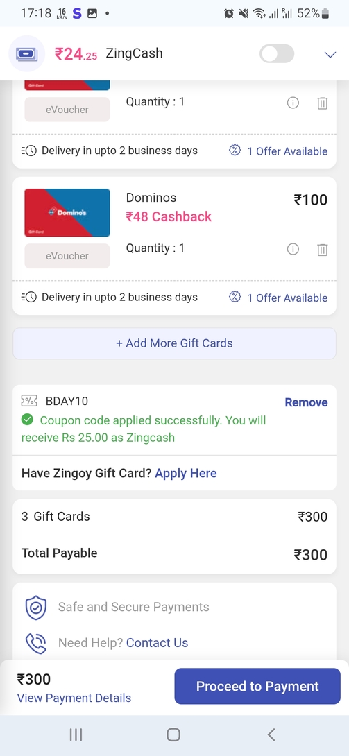 Buy Dominos Gift cards & E-Gift Vouchers at 56% Cashback | Desidime