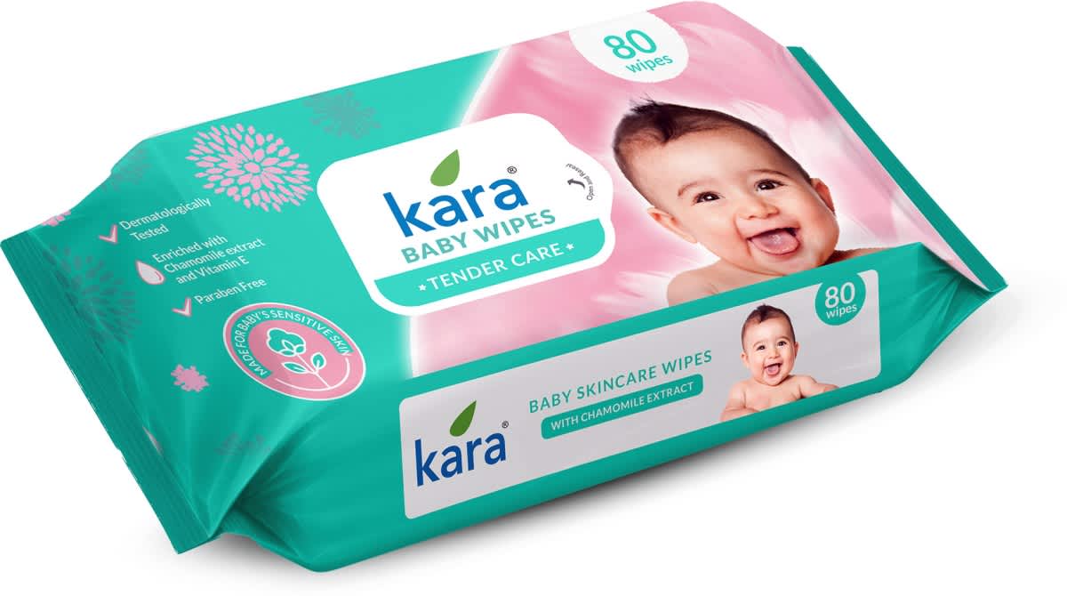 KARA Baby Wet Wipes with Lid With goodness of Chamomile Vitamin E pack of 1 80 Wipes DesiDime