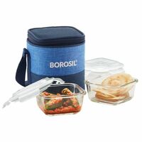 Borosil Prime Lunchbox with Bag | 2pc Square Container Set (320ml Each ...