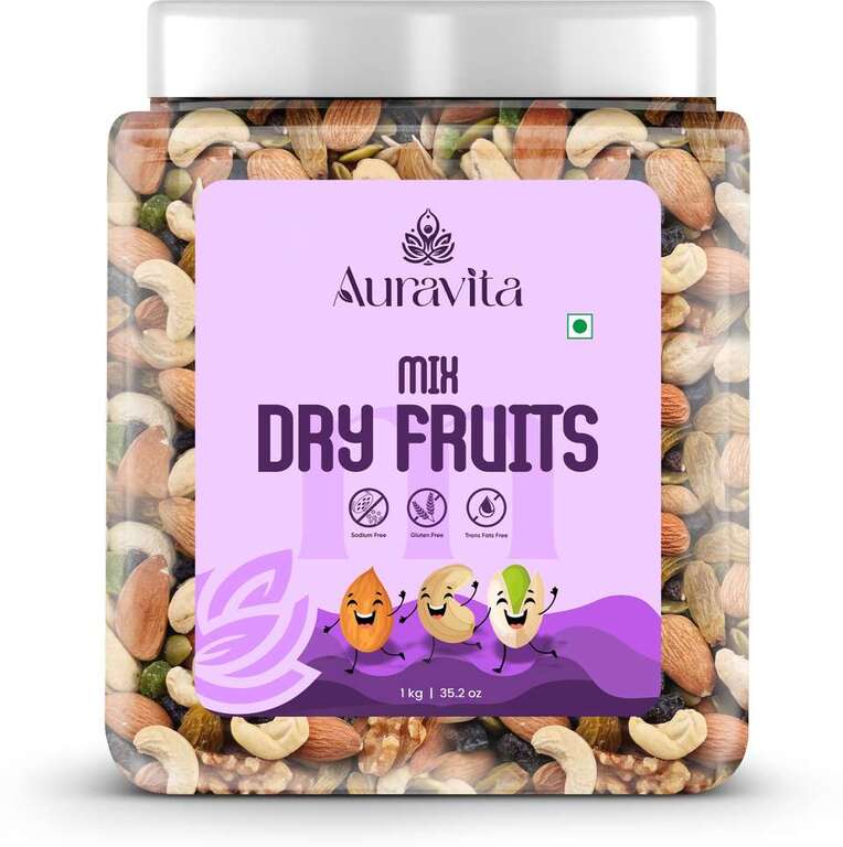 Auravita Premium Mix Dry Fruits and Nuts Almonds, Cashew, Raisins. 1kg ...
